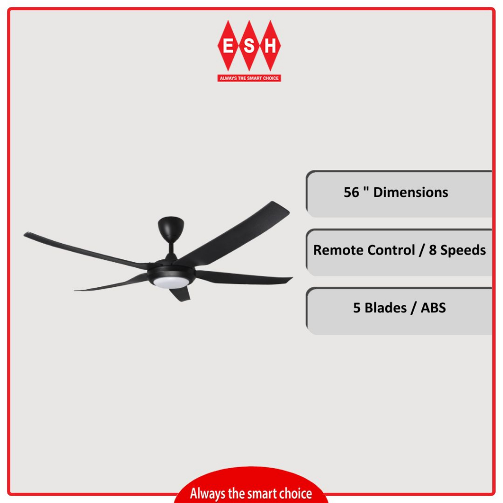 Alpha PRIMA 5B/56 LED 56 Inch DC Motor Ceiling Fan (Matt Black) | ESH ...