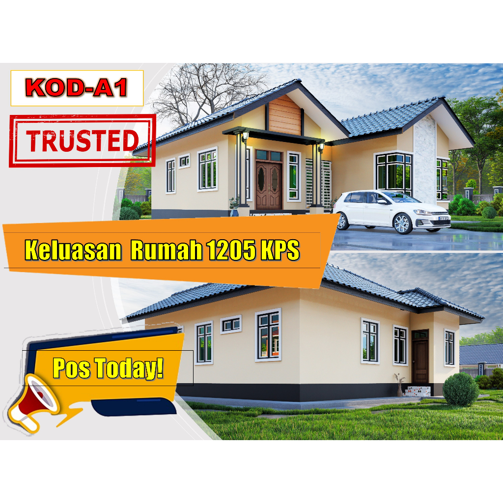 PELAN RUMAH BANGLO TERKINI -KOD-A1 ( 1205 KPS-42' X 36') 4 BED AND 3 ...