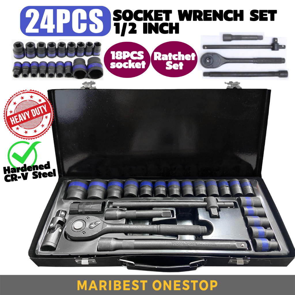 OPTIMUS / DEKECR-V /JNTRD 24PCS 1/2 INCH DR SOCKET WRENCH SET BLACK ...