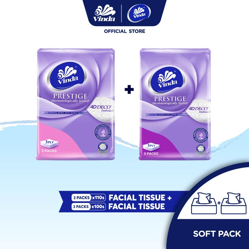 Vinda Prestige 4D Embossed Facial Tissue - M Size(3x110s)+Vinda ...