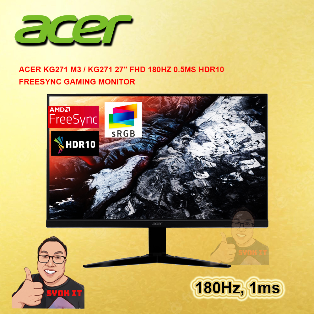 ACER KG271 M3 / KG271 27" FHD 180HZ 0.5MS HDR10 FREESYNC GAMING MONITOR ...