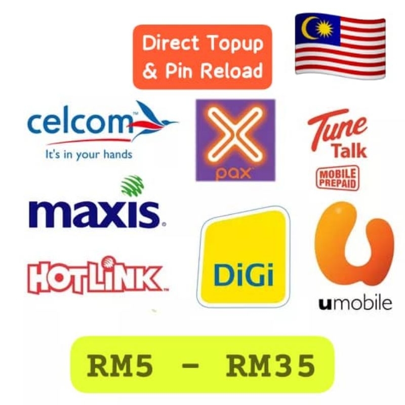[Instant Reload] Topup Maxis Hotlink Celcom DiGi TuneTalk UMobile Prepaid Pin Reload / Direct ...