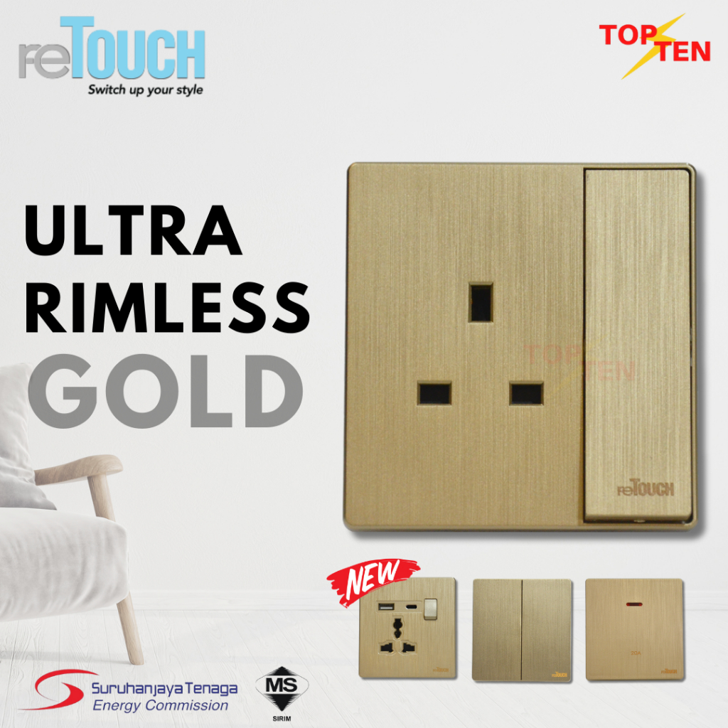 Retouch Ultra Rimless Switch Socket Sirim Approval Slim Design Gold ...