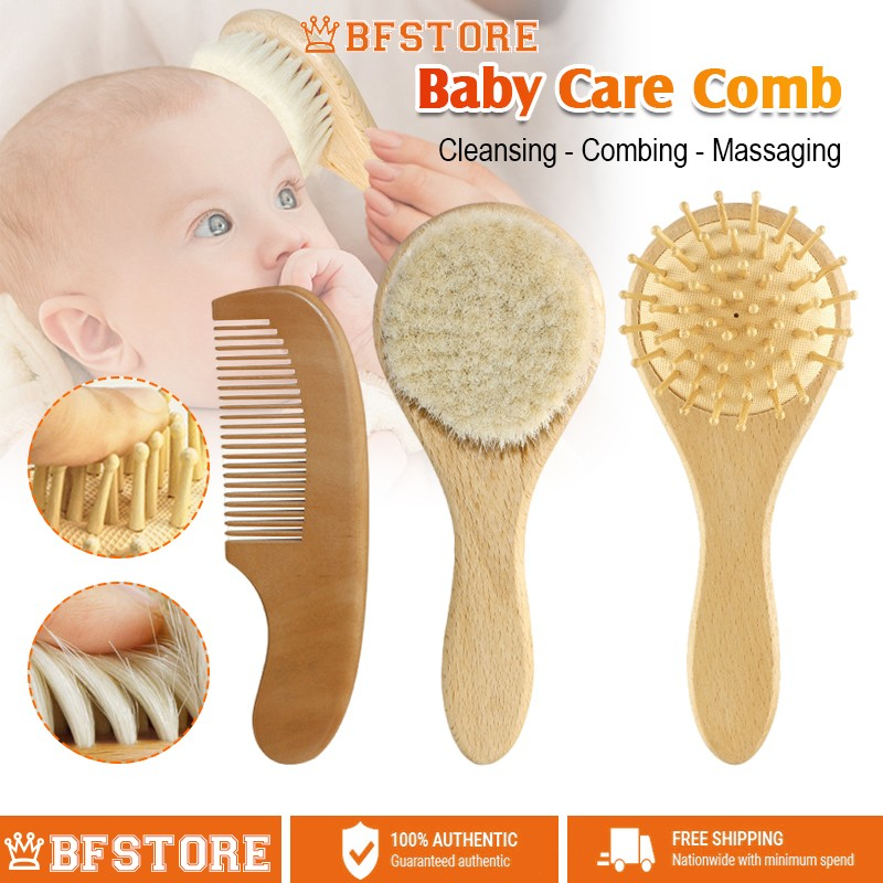 Wool Wooden Baby Hairbrush Baby Brush Baby Comb Set Wooden Comb Baby ...