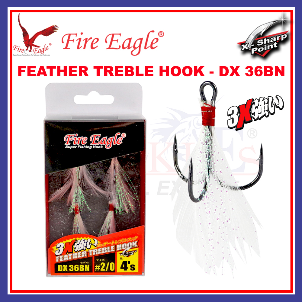 Fire Eagle Feather Treble Hook DX 36BN Mata Tiga Matakail Bulu Flasher ...