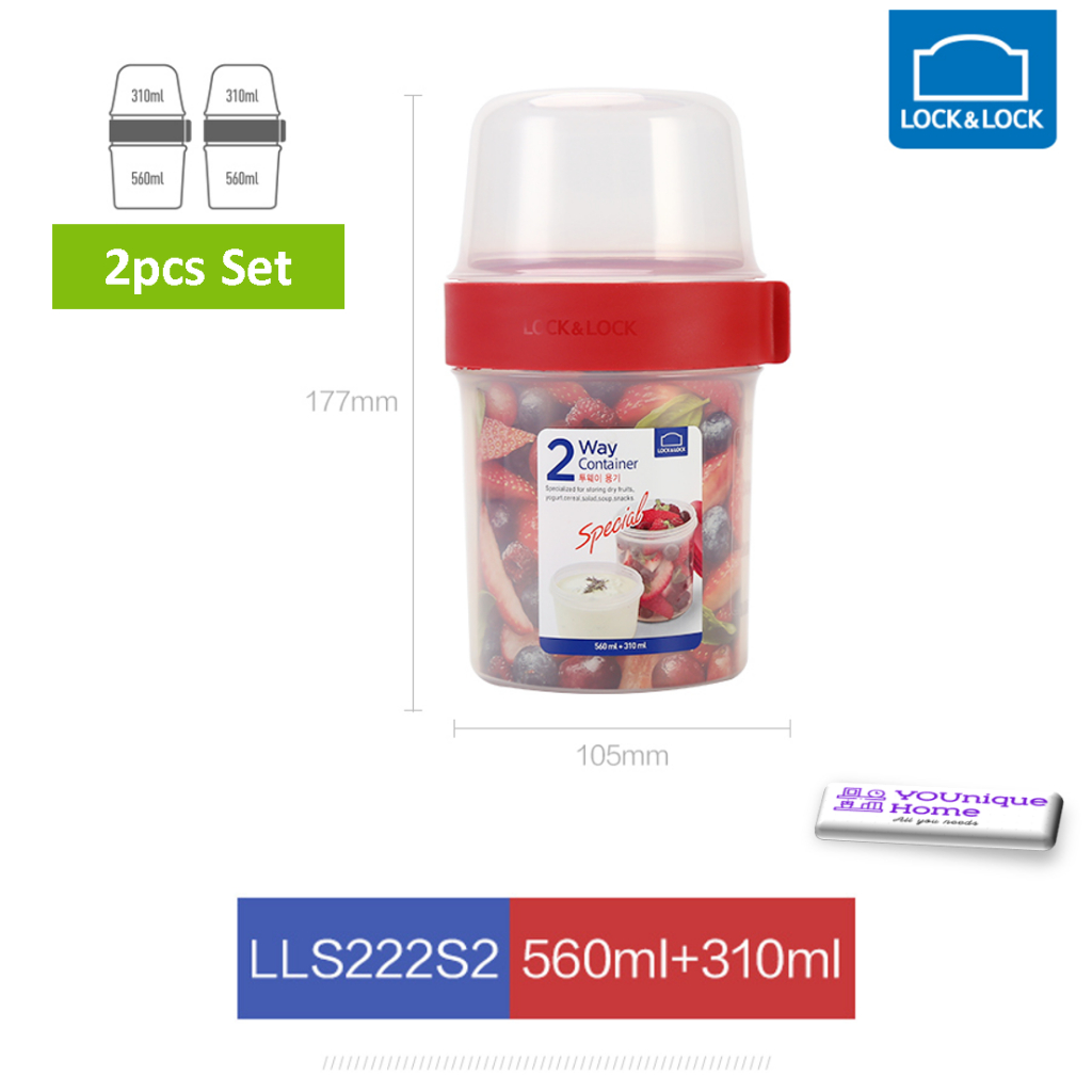 LocknLock Two-Way 2 Layers To-Go Container Food Portable Fruit Yogurt Cereal Fresh Keeping ...