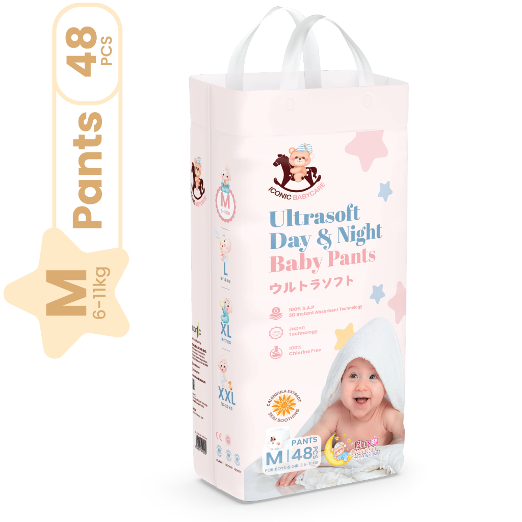 Iconic Babycare Ultrasoft Day & Night Baby Diaper Pants M48/L44/XL38 ...
