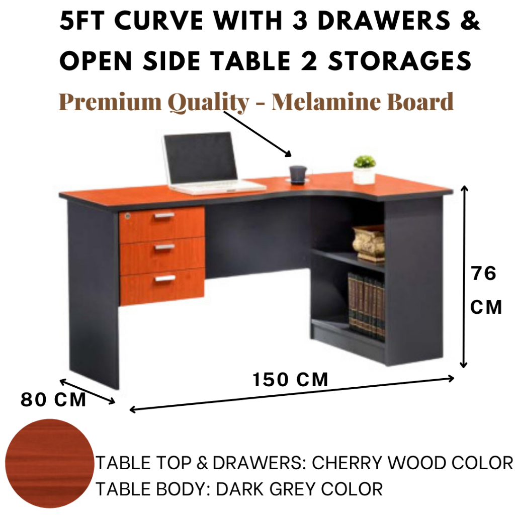 🔥OFFER🔥G HOME Office Table 3 Feet 4 Feet 5 Feet With Drawer Grey/Wenge ...