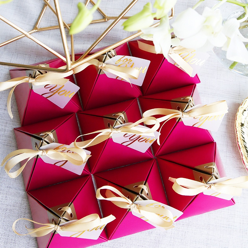 100pcs Rose Red Triangular Pyramid Sweet Candy Box Wedding Favor Paper ...