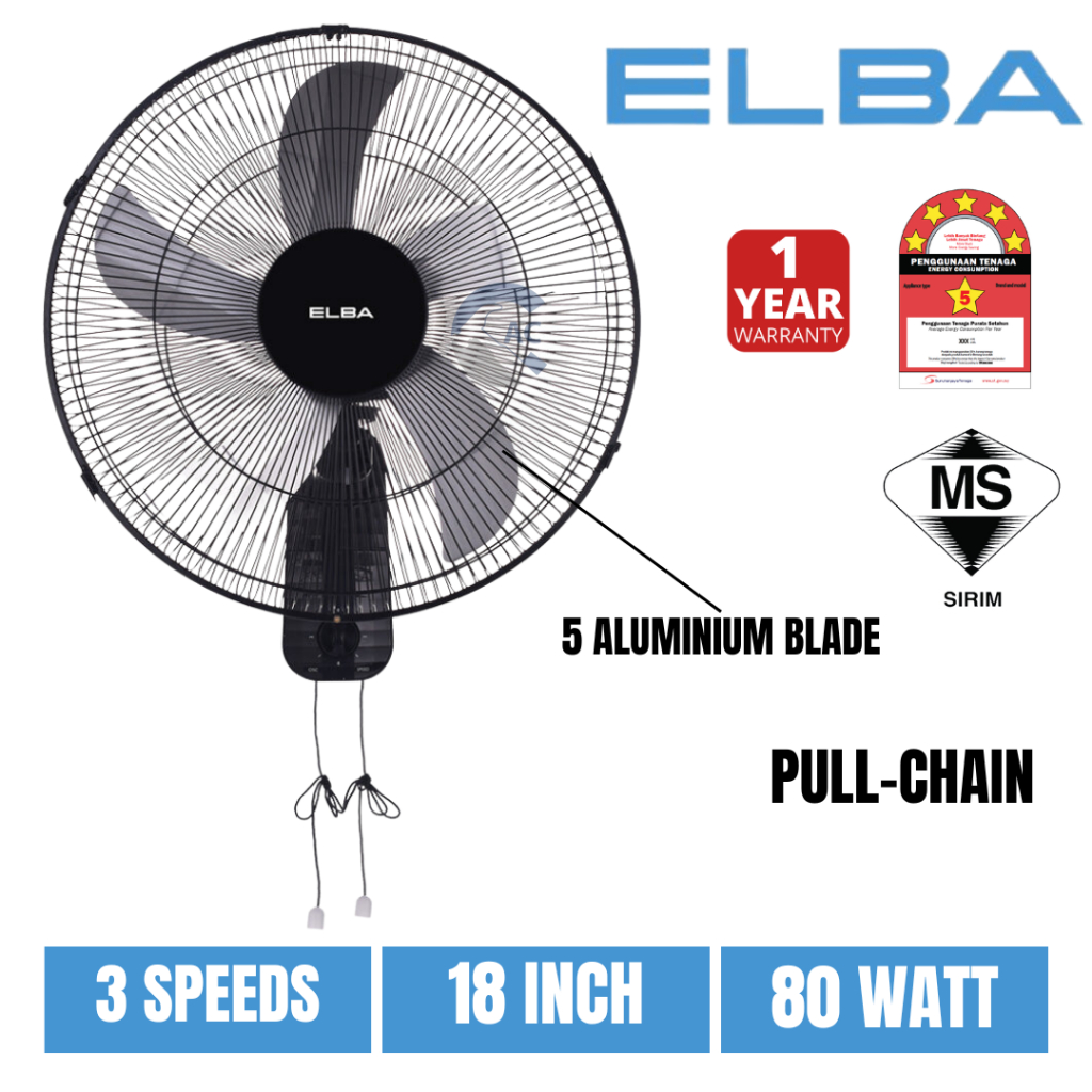 ELBA Wall Fan 18" High Velocity EIWF-N1845(BK) / Kipas Dinding | Shopee ...