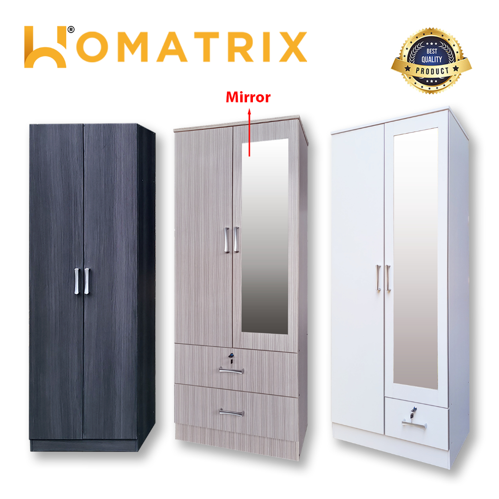 HOMATRIX 2 Door Wardrobe Storage Cabinet With Mirror Almari Baju Cermin ...
