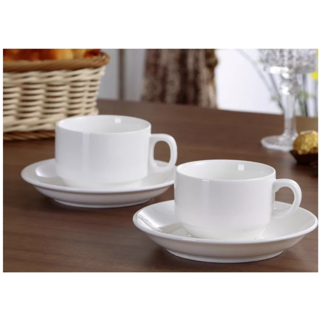 6 Set White Ceramic Cup & Saucer Set Cawan Kopi Teh Putih Hotel Coffee ...