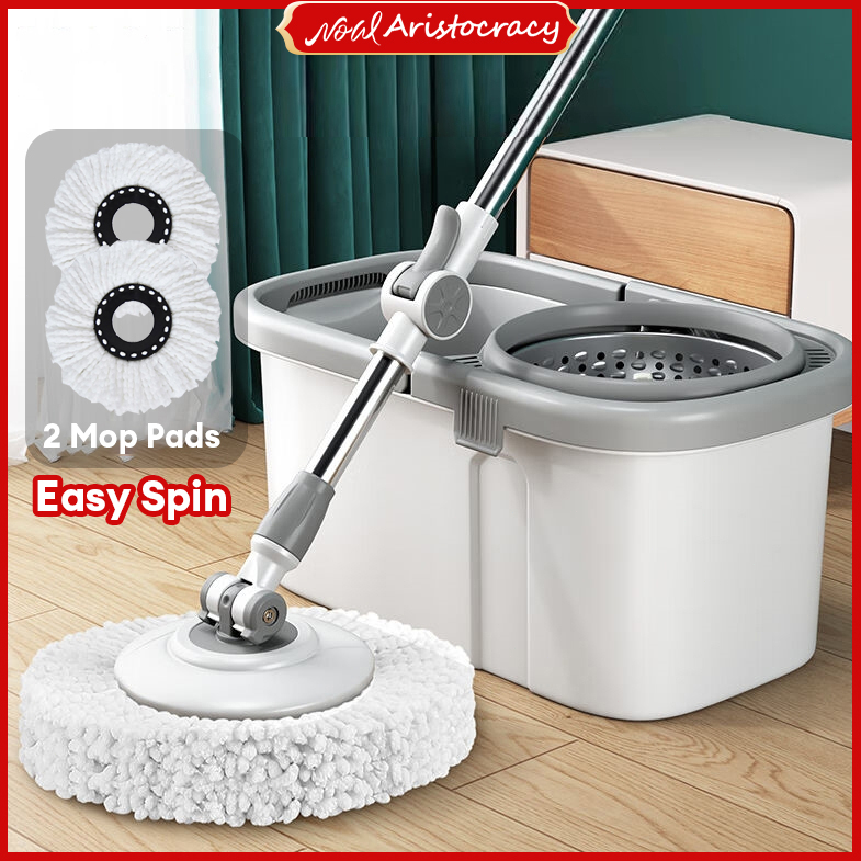 [with 2 Pads] Spin Mop Set Mop Lantai Spinning Floor Mop With Bucket ...