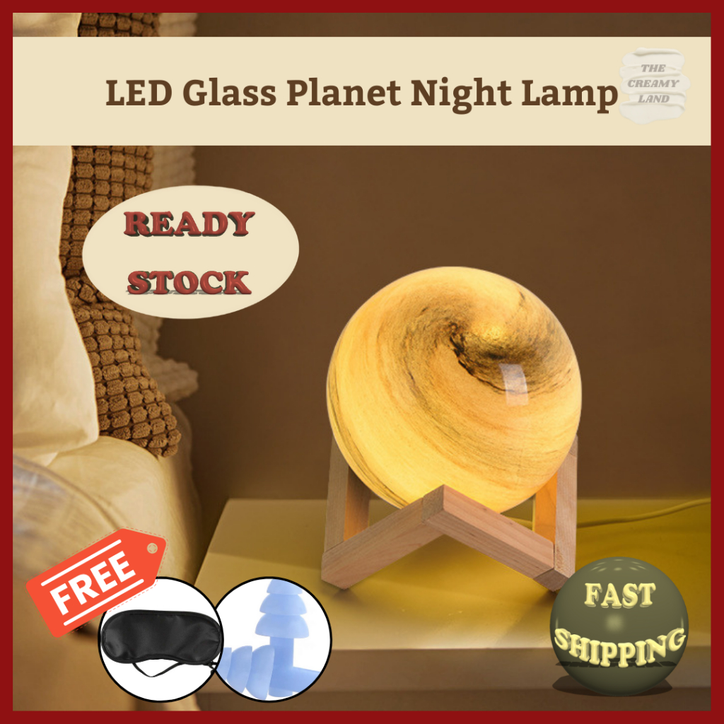 LED USB Glass Planet Moonlight Desk Table Lamp Bedroom Bedside Night ...
