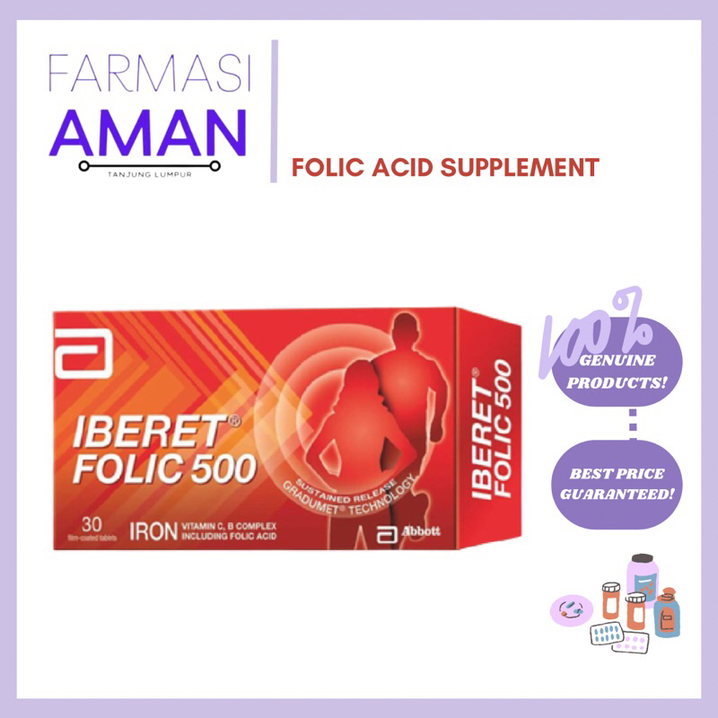 Iberet Folic 500 Non-Coated Tablet 30's | Shopee Malaysia