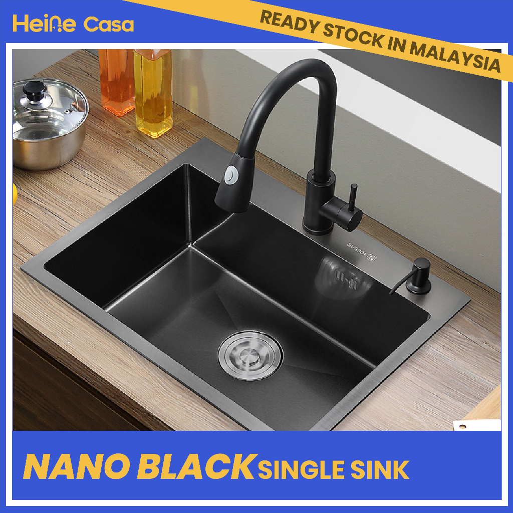 Nano Black Stainless Steel Kitchen Single Sink Sinki Dapur with 5 type ...