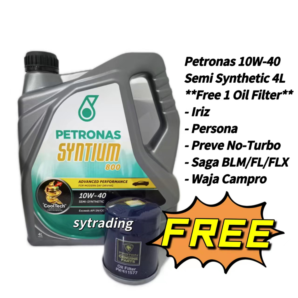 Petronas 10W-40 Semi Synthetic 10W40 4L+FREE Proton Oil Filter Wira ...