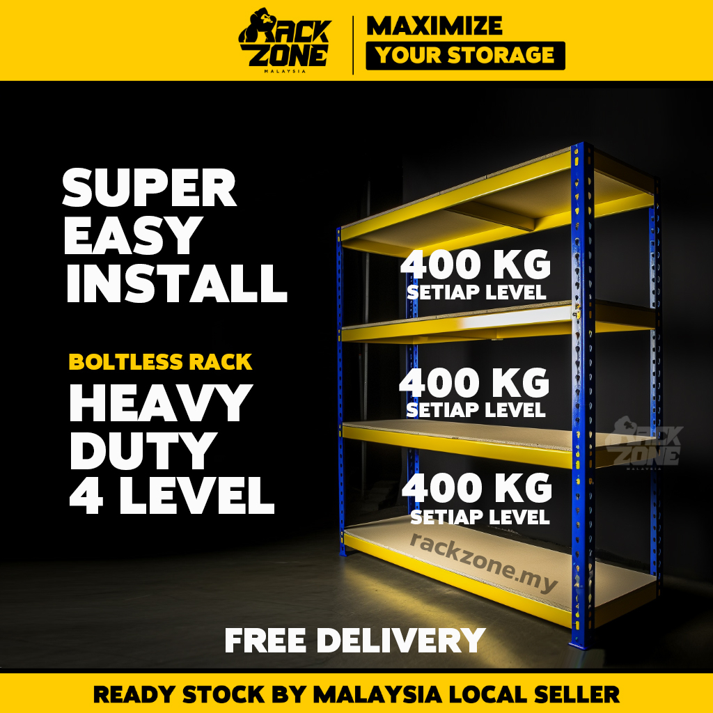 RACKZONE Heavy Duty Boltless Rack 4 level Rak Besi Bertingkat Rak Dapur ...