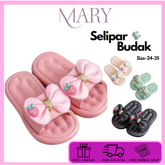 Mary-Cute Carrot Ribbon Soft Bottom Cotton Girl Slipper Sandal Kasut ...