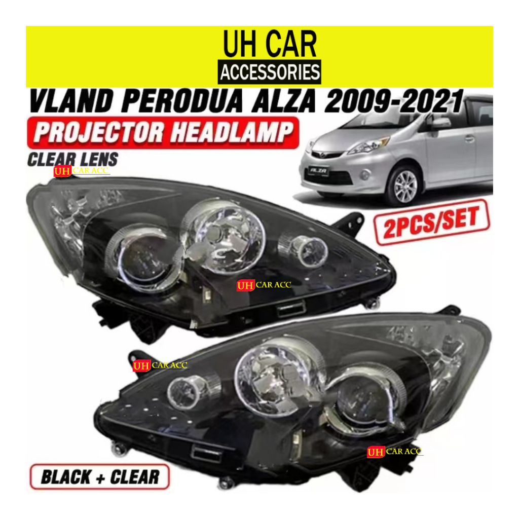 PERODUA ALZA 2009-2023 PROJECTOR HEADLAMP (CLEAR+BLACK) | Shopee Malaysia