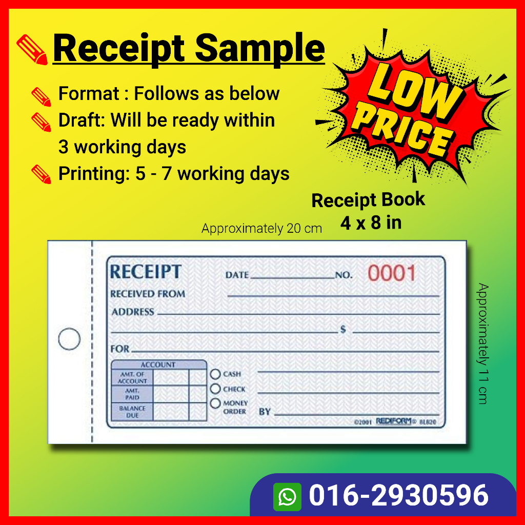Custom Print Bill Book With Company Logo | Print Buku Resit 200x110mm ...