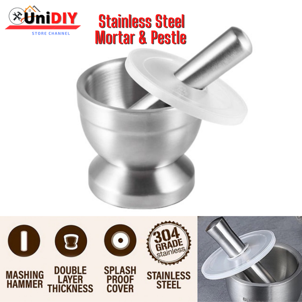 Stainless Steel Mortar Pestle Kitchen Garlic Pugging Pot Spice Grinding ...