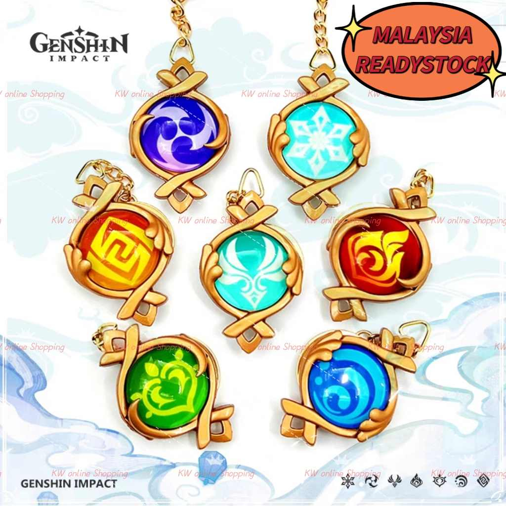 (CLEAR STOCK) Genshin Impact Vision Keychain Keyring 7 Element Fontaine ...