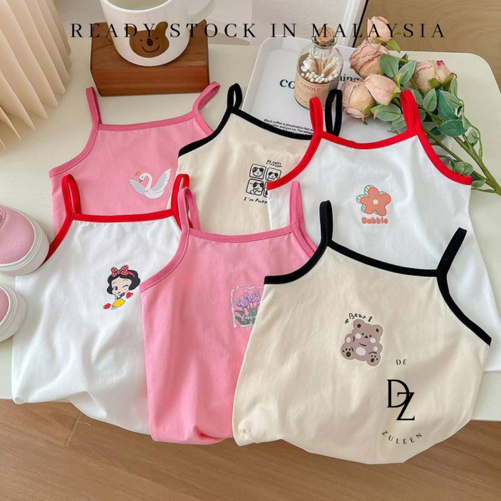 【READY STOCK】Girls Summer Tank Top Cutie Cartoon Cotton 卡通小吊带背心(C203 ...