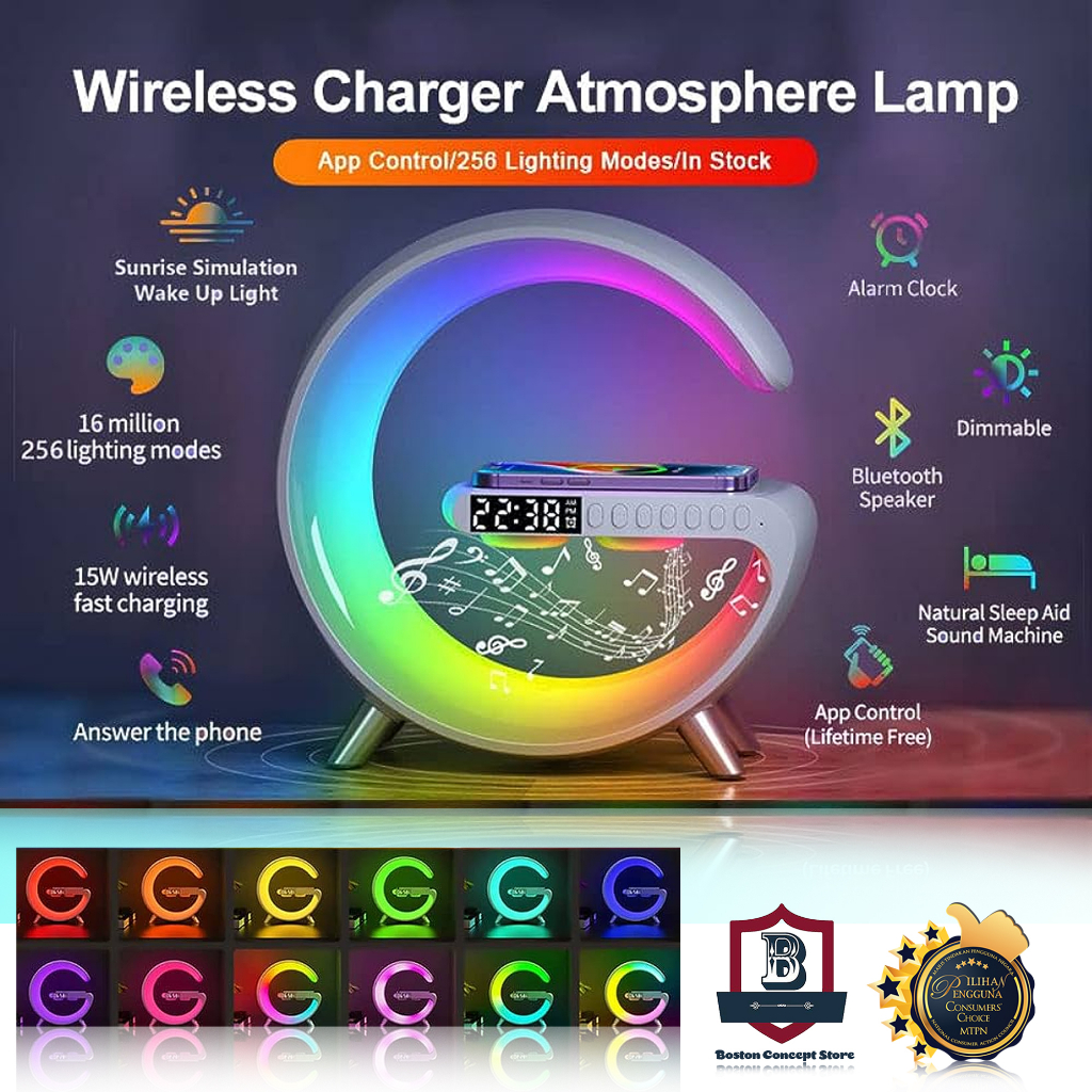 RGB LED Night Light Smart Speaker Wireless Charger Bedside Decorative ...