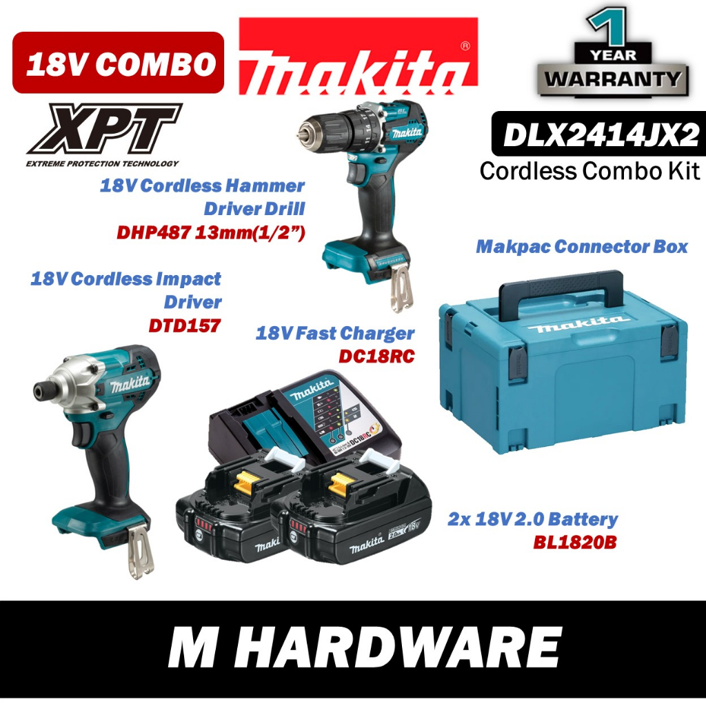 MAKITA 18V Cordless Hammer Driver Drill DHP487 + 18V Cordless Impact Driver DTD157 | Shopee Malaysia