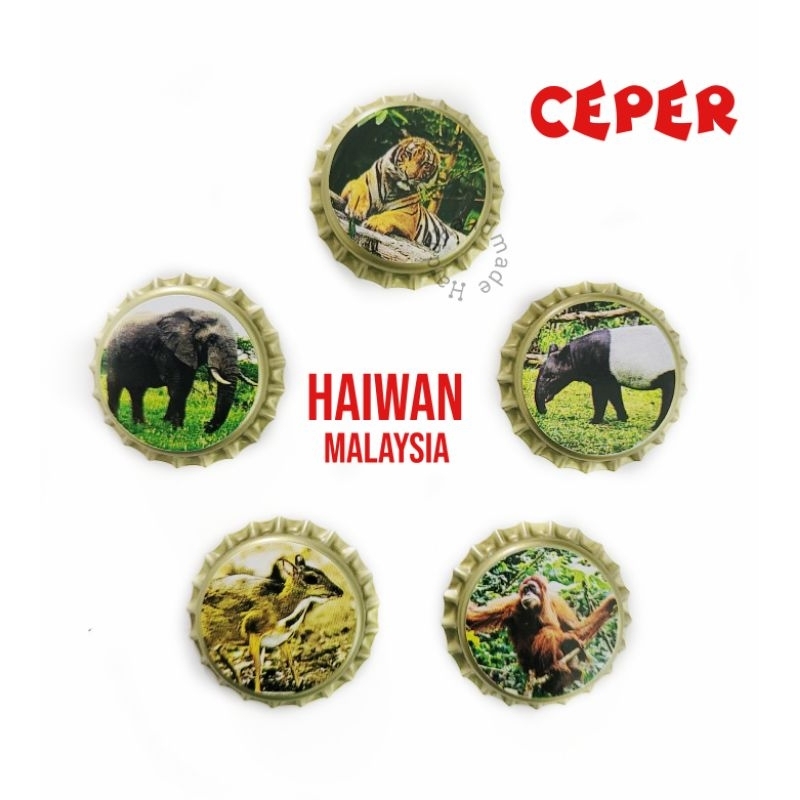 Ceper. Permainan penutup botol. Gambar haiwan haiwan di Malaysia ...