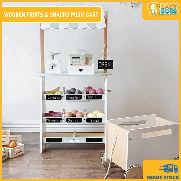 BabyBoss Wooden Fruit Snacks Food Cart Supermarket Push Cart Toy ...