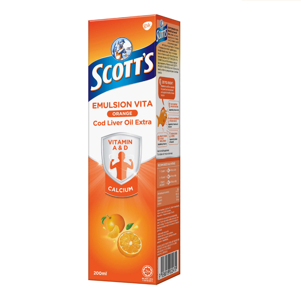 Scott's Emulsion Cod Liver Oil Original/Orange (200ml/400ml) | Shopee ...