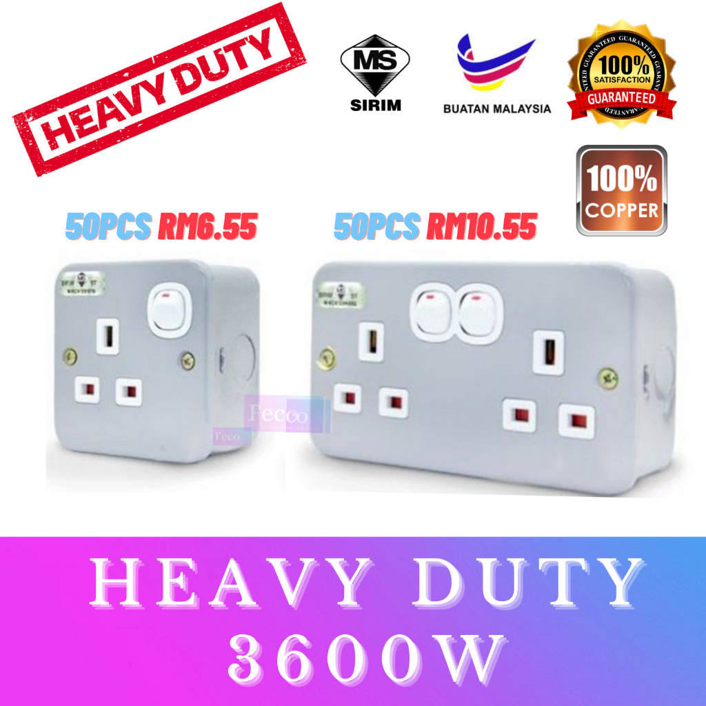 13AMP Metal Socket 15A Metal Clad Switched Socket BESI DOUBLE SWITCH ...