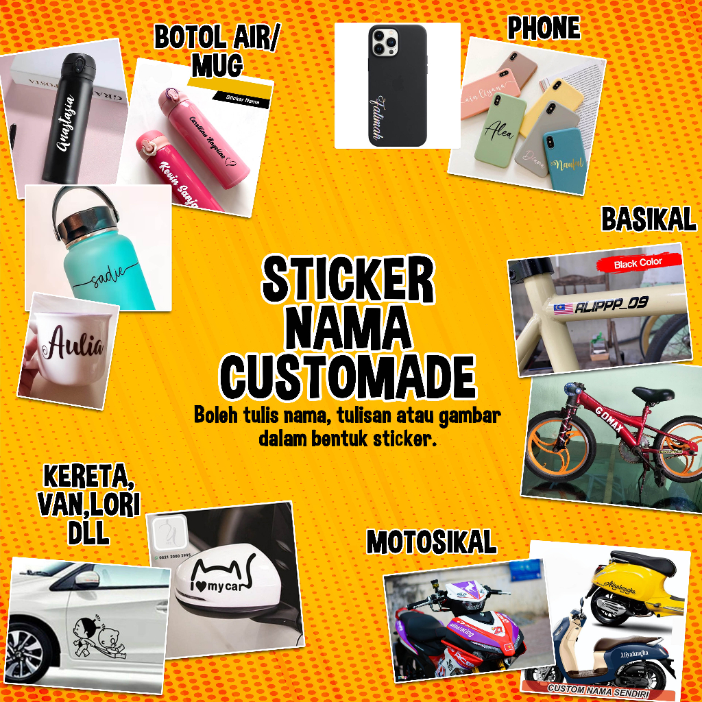 (MAX 8 HURUF) STICKER CUSTOM NAMA / TYPE / FONT - THERMOS / KERETA ...
