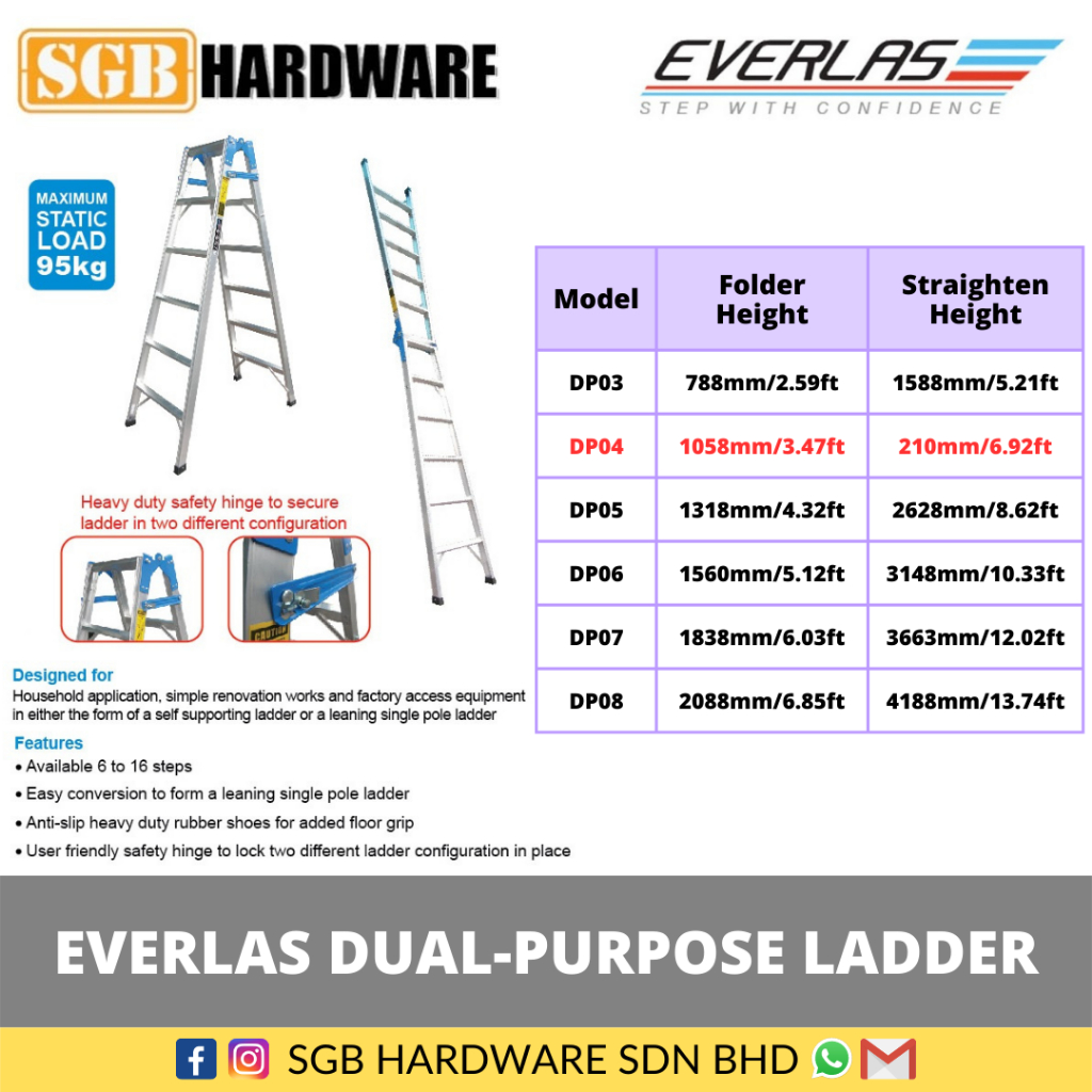 Everlas Dual Purpose Ladder 4 Steps | Shopee Malaysia