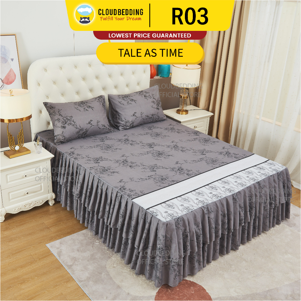 Cadar Ropol Set 3IN1 Super Single/Queen /King Bedsheet Bed Skirt ...