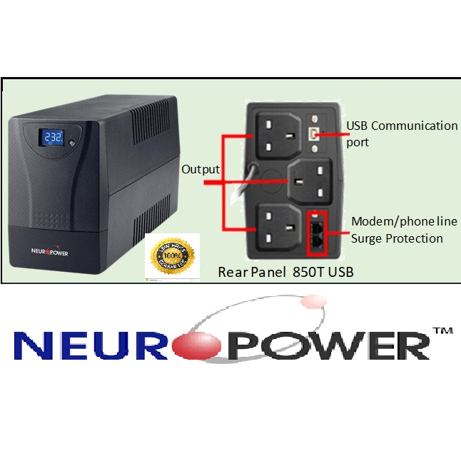 NeuroPower UPS 850t USB Compact 800-3UK Backup Battery Build-In AVR ...