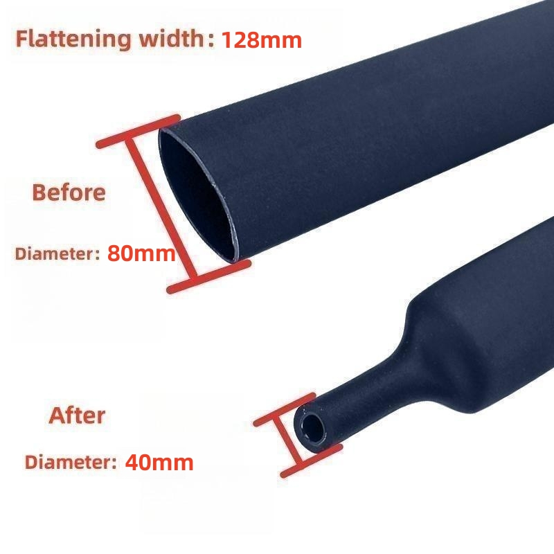1 Meter Heat Shrink Tube Heat Shrinkable Sleeving Black Color 50mm 60mm ...