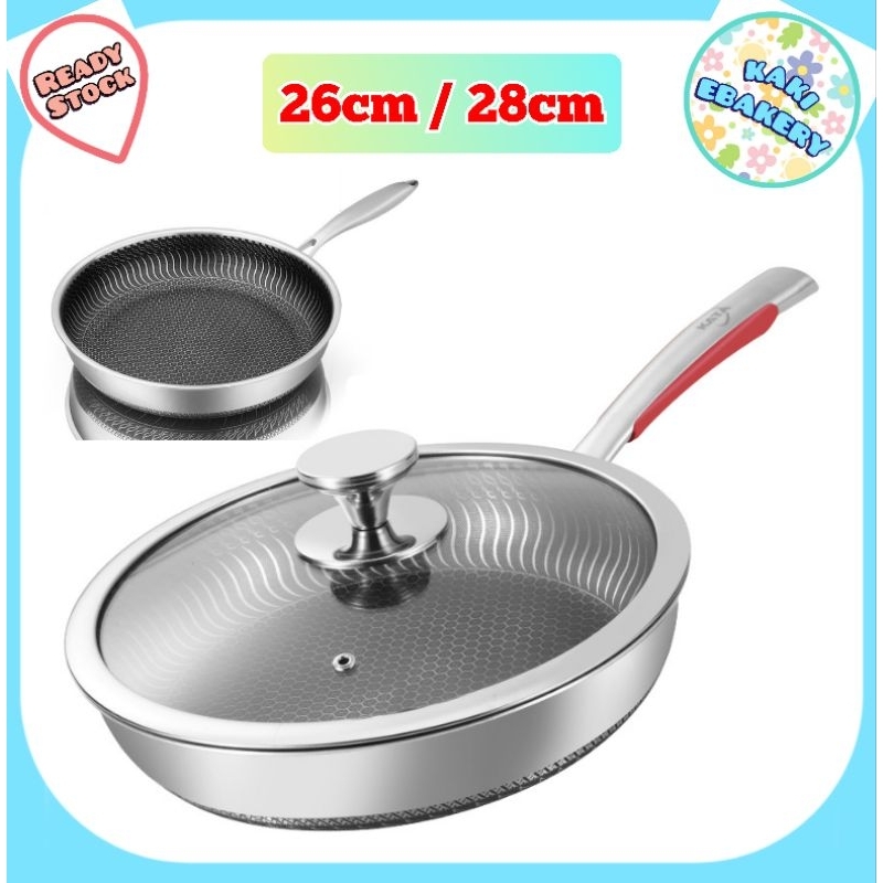 KATA SUS316 Stainless Steel Honeycomb Pan Skillet Non-Stick Wok With ...