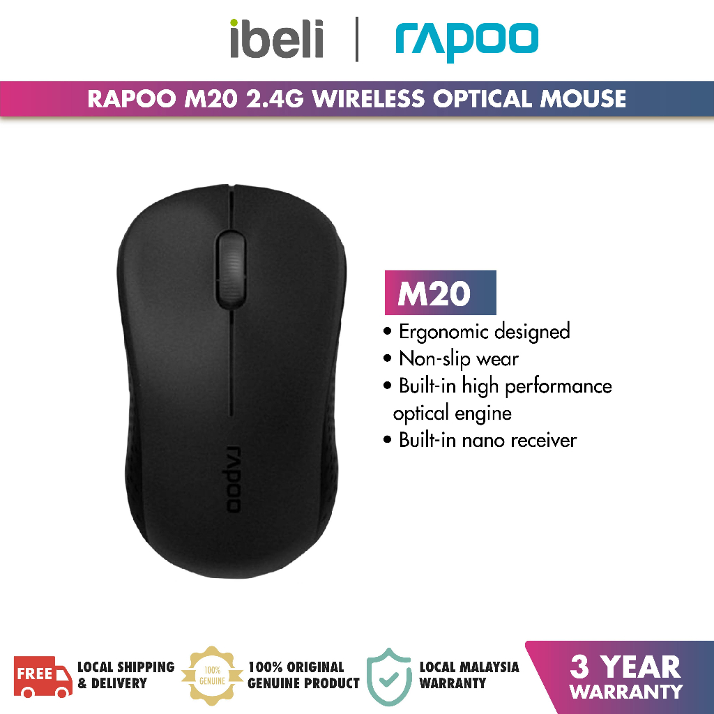 Rapoo M20 2.4G Wireless Optical Mouse - 3 Years Warranty | Shopee Malaysia