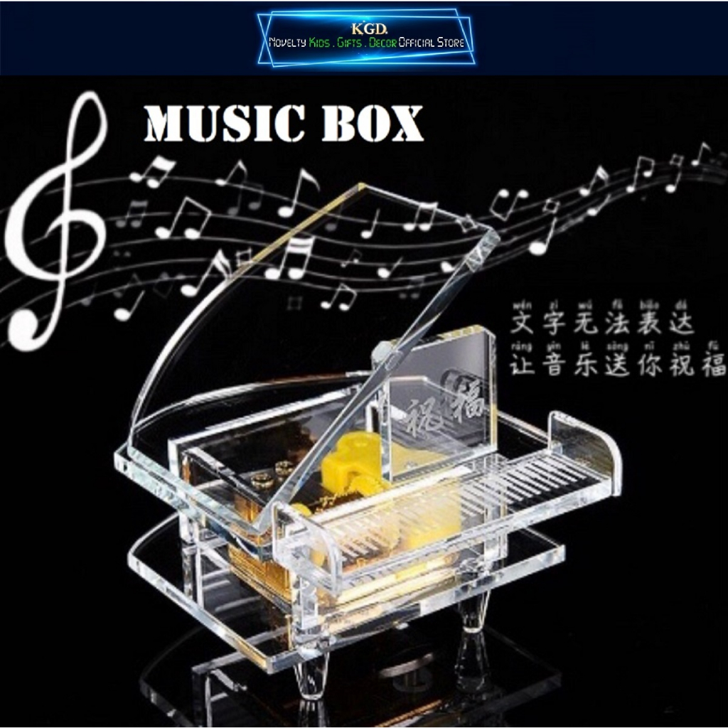 Crystal Glass Modern Piano Music Box Creative Cute Piano Kotak Muzik ...