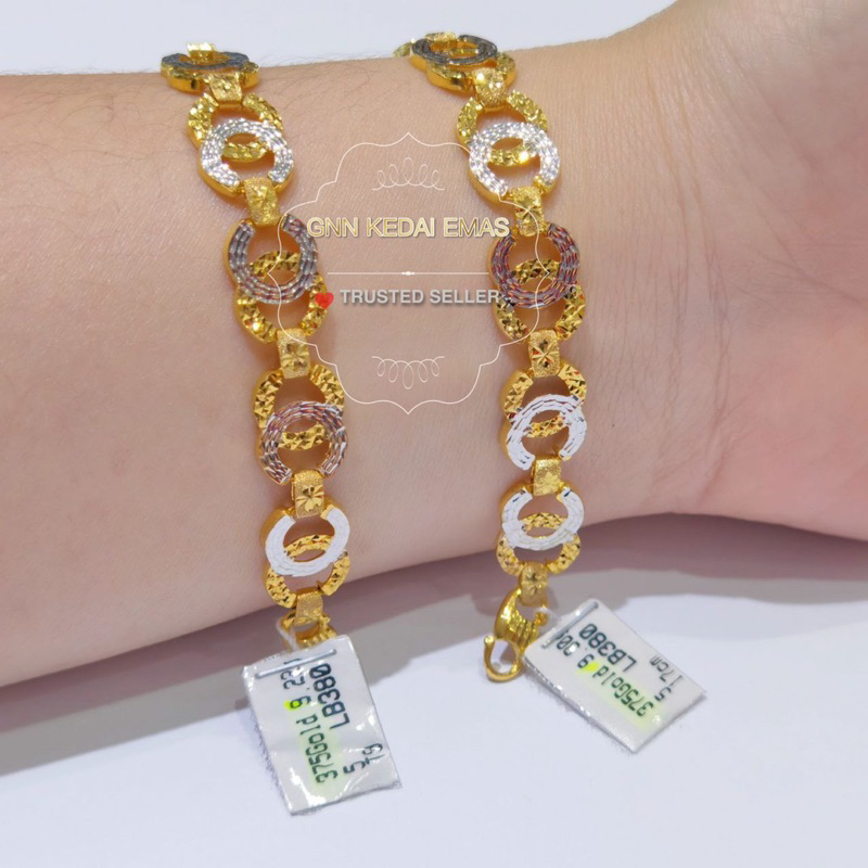 EMAS 375 Rantai Tangan Padu Padat Channal Double C 9K Gold Bracelet T9 ...