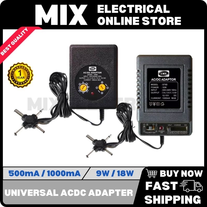 LEMAX Universal ACDC Adaptor (500mA/1000mA) 1.5V / 3V / 4.5V / 6V / 7 ...