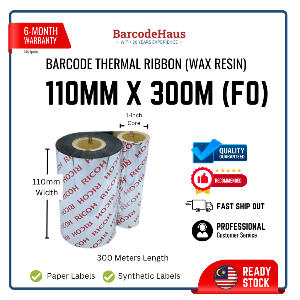 Wax Resin 110MM X 300M (FO) RICOH WAX RESIN B110A Thermal Transfer ...