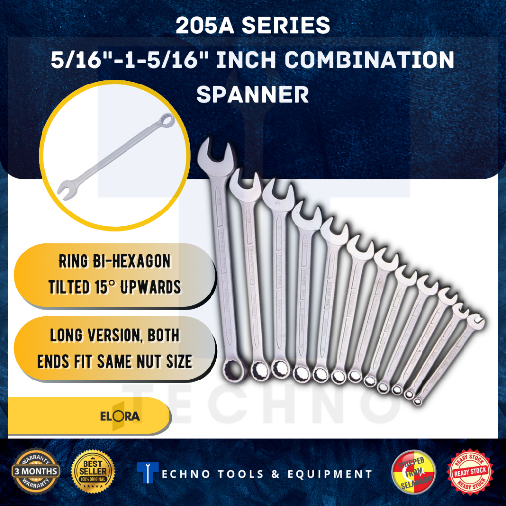 5/16"-1-5/16" ELORA 205A SERIES Combination Spanner Inches [Made in ...