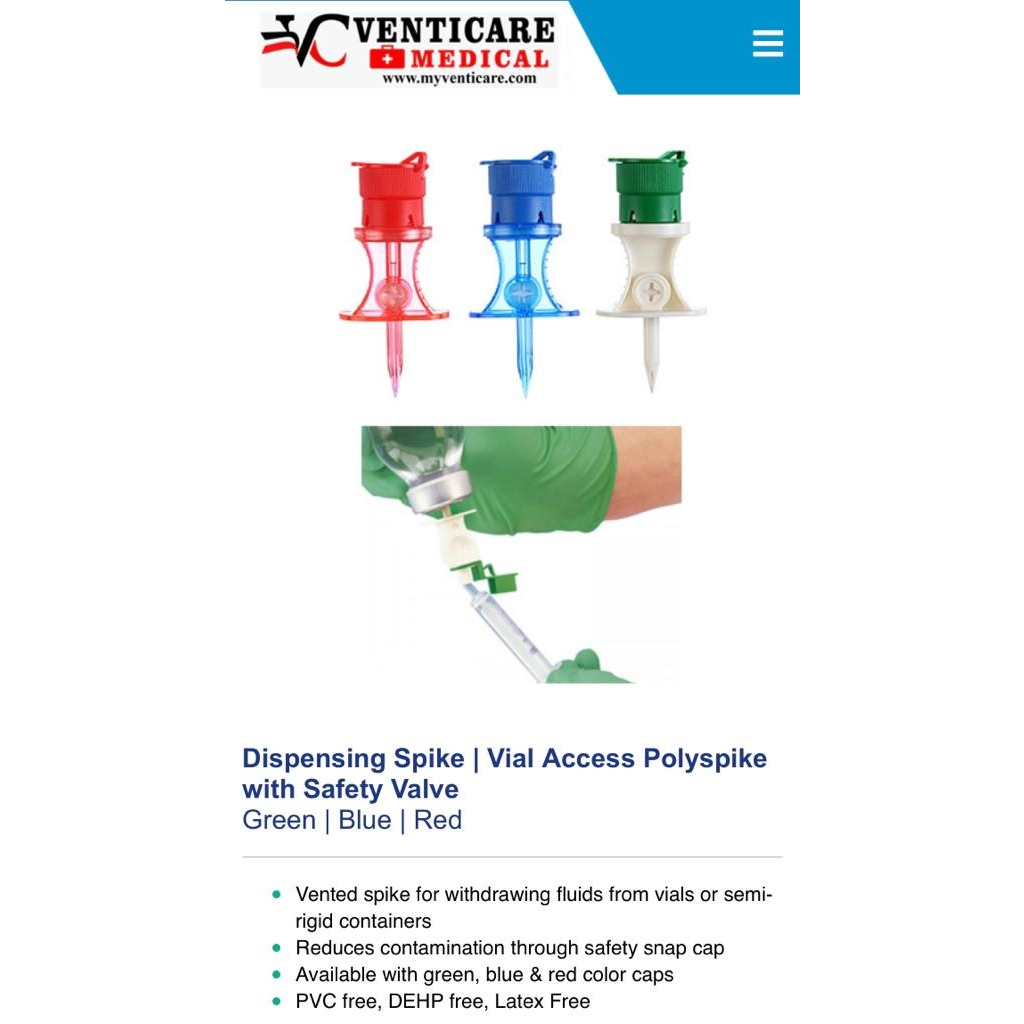 DISPENSING SPIKE/VIAL ACCESS POLYSPIKE WITH SAFETY VALVE - 1PC | Shopee ...