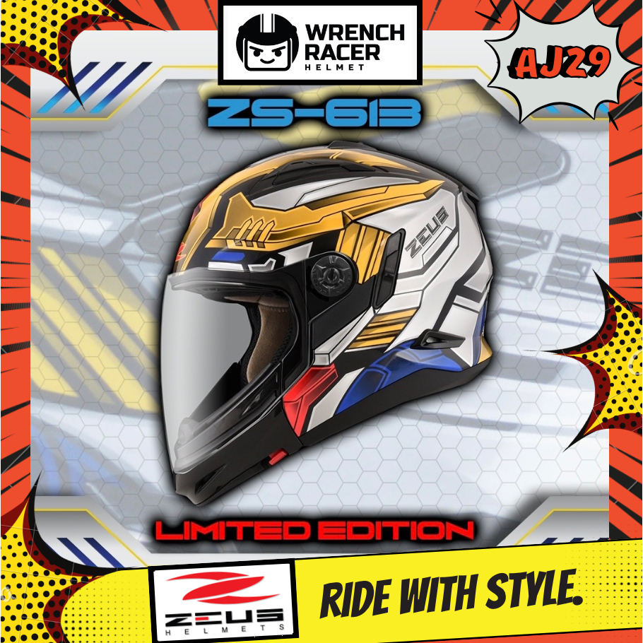 ZEUS Limited Edition Open Face Helmet ZS-613 - Gundam White / Gundam ...