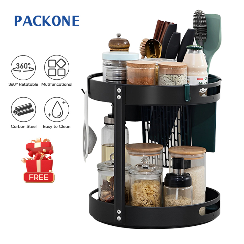 PACKONE 2 In 1 Rotating Spice Rack Mutifunctional Organizer Kitchen ...