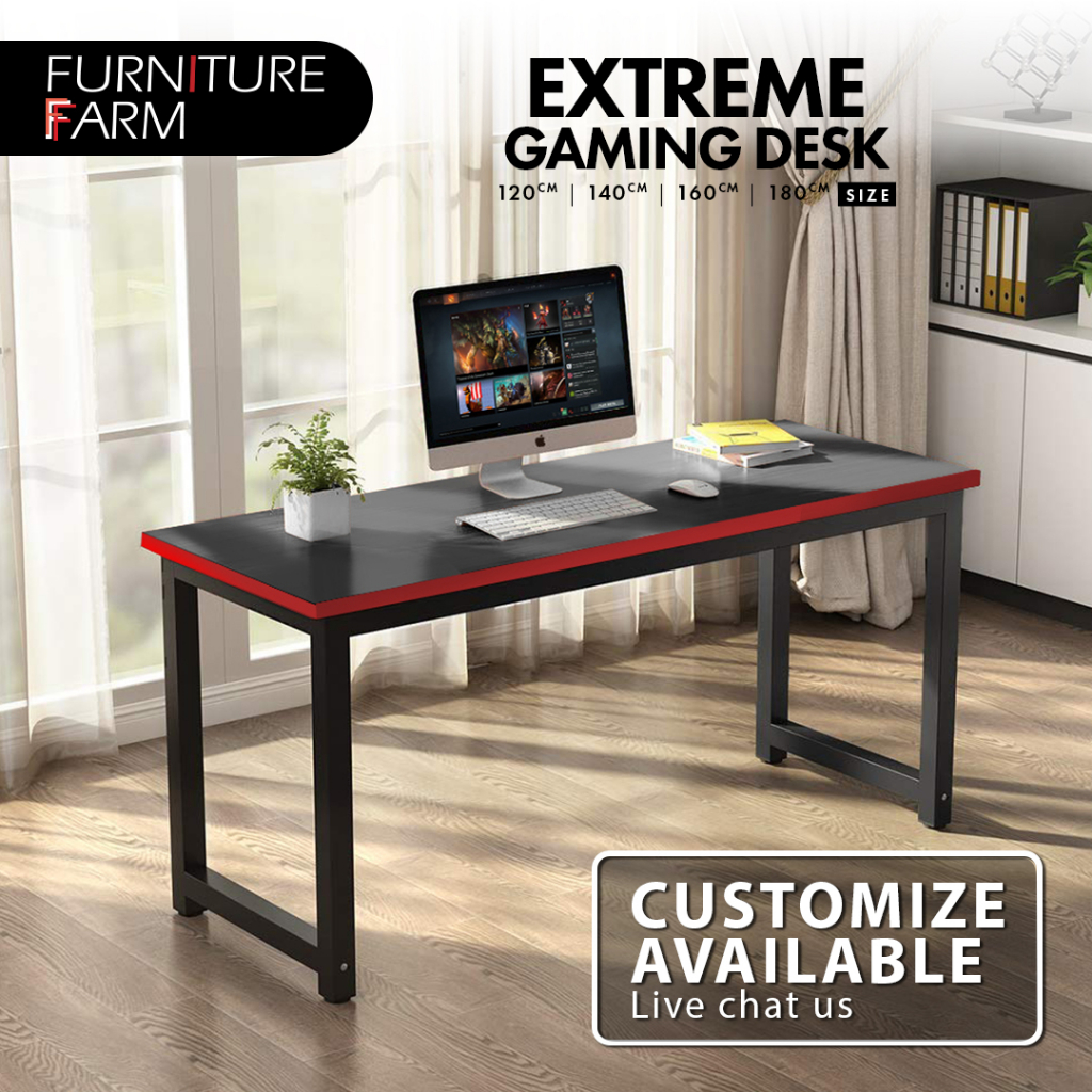 FURNITURE FARM: Black Computer Gaming Desk Wooden Desk - Gaming table/ Study table/ Meja ...